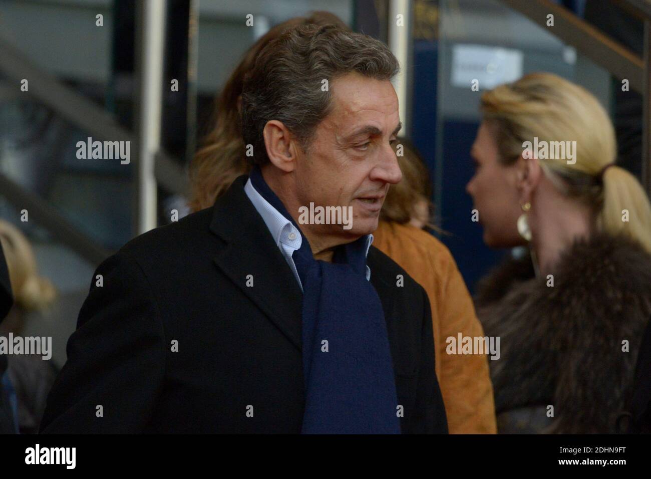 Nicolas Sarkozy in the stands attending the French First League soccer ...