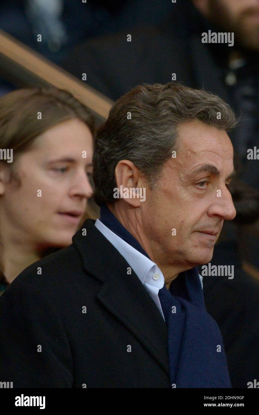 Nicolas Sarkozy in the stands attending the French First League soccer ...