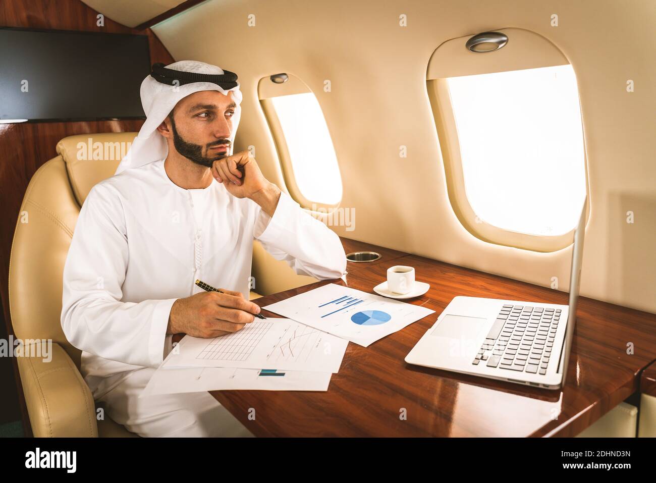 Arabic man wearing kandora in emirates style flying on exclusive ...