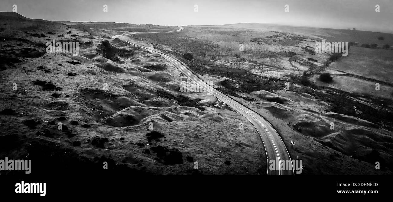 Brecon Beacons National Park in Wales - aerial view in black and white ...