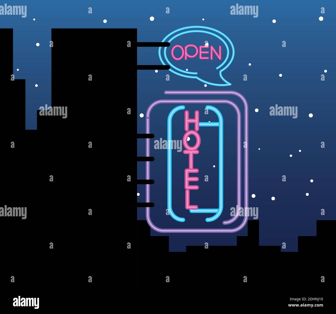 hotel open street city neon sign icon on starry background vector ...