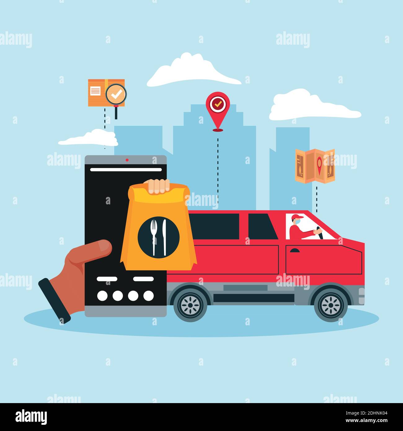 online delivery service, food order tracking vector illustration Stock ...