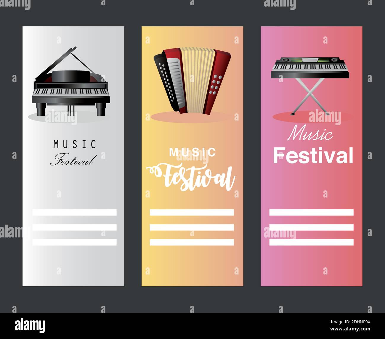 music festival banners piano classic accordion and synthesizer vector ...
