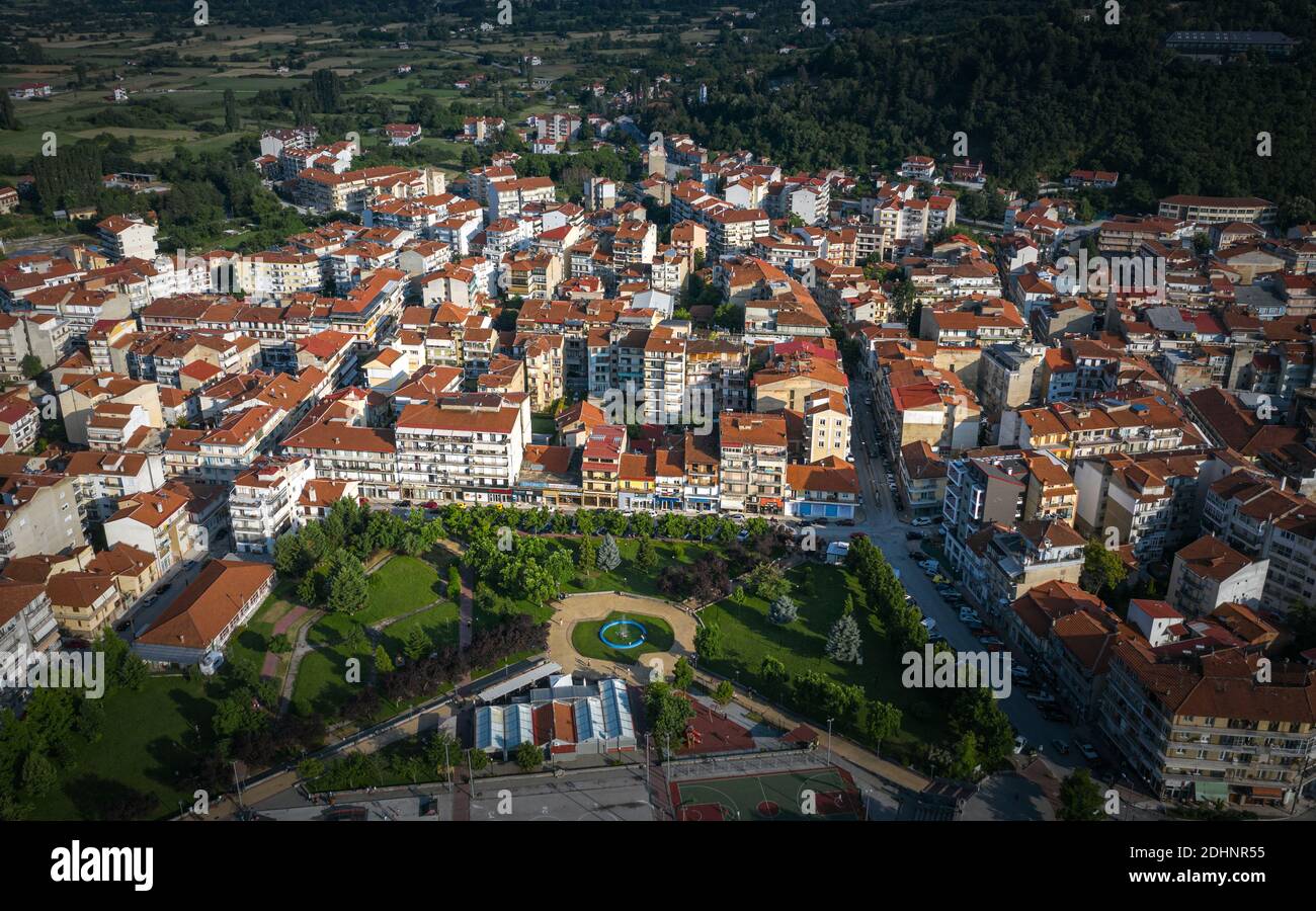 Aerial panoramic view of Florina city in northern Greece Stock Photo ...