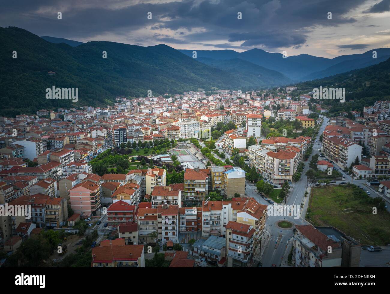 Aerial panoramic view of Florina city in northern Greece Stock Photo ...