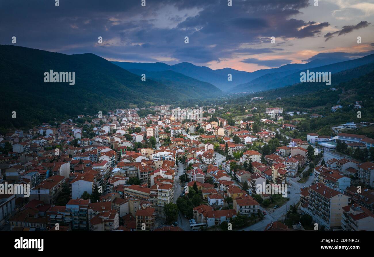 Aerial panoramic view of Florina city in northern Greece Stock Photo ...