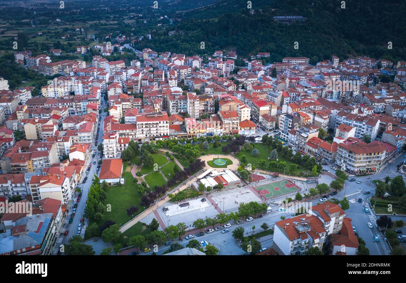 Aerial panoramic view of Florina city in northern Greece Stock Photo ...