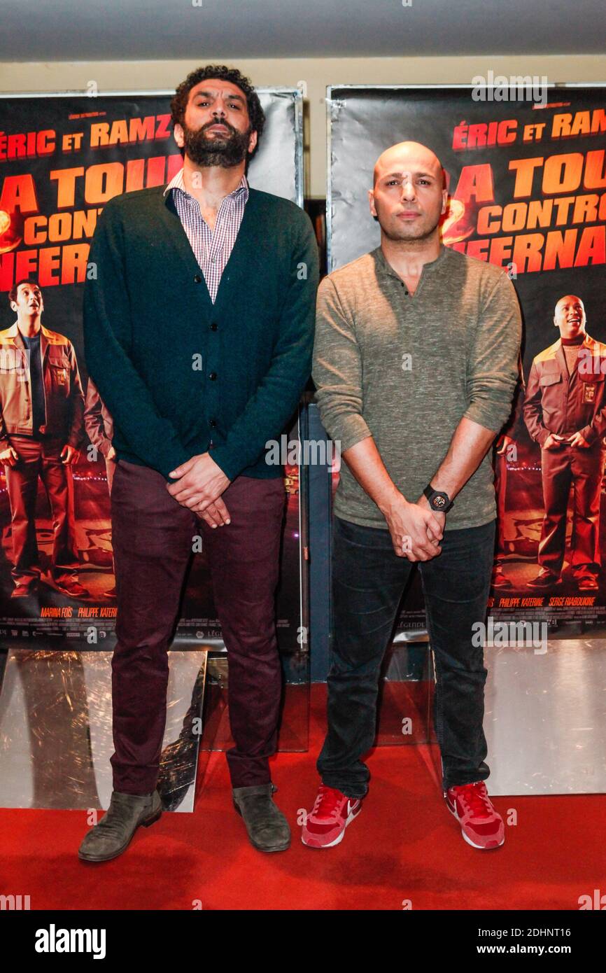 Les acteurs Eric Judor and Ramzy Bedia assistent a la premiere du film La Tour 2 controle ...