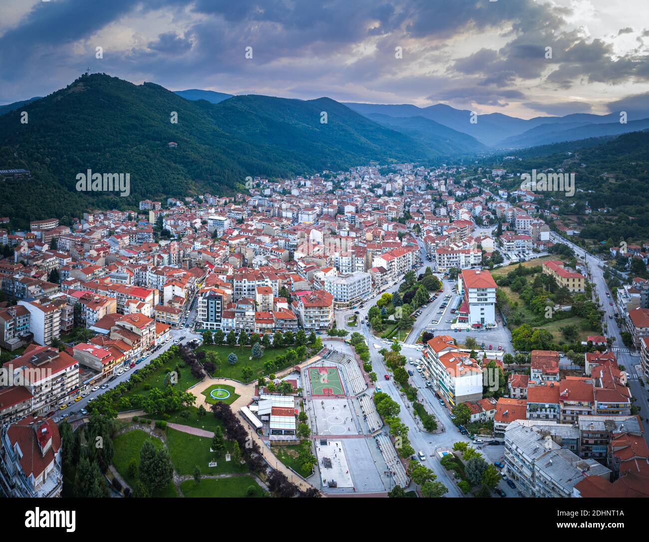 Aerial panoramic view of Florina city in northern Greece Stock Photo ...