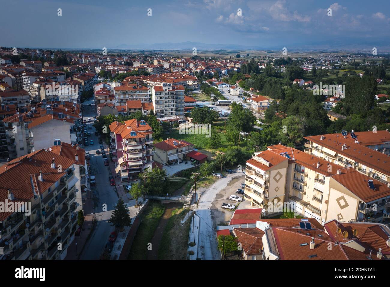 Aerial panoramic view of Florina city in northern Greece Stock Photo ...