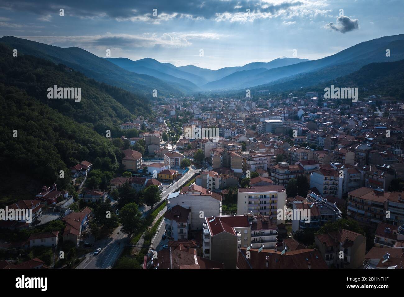 Aerial panoramic view of Florina city in northern Greece Stock Photo ...