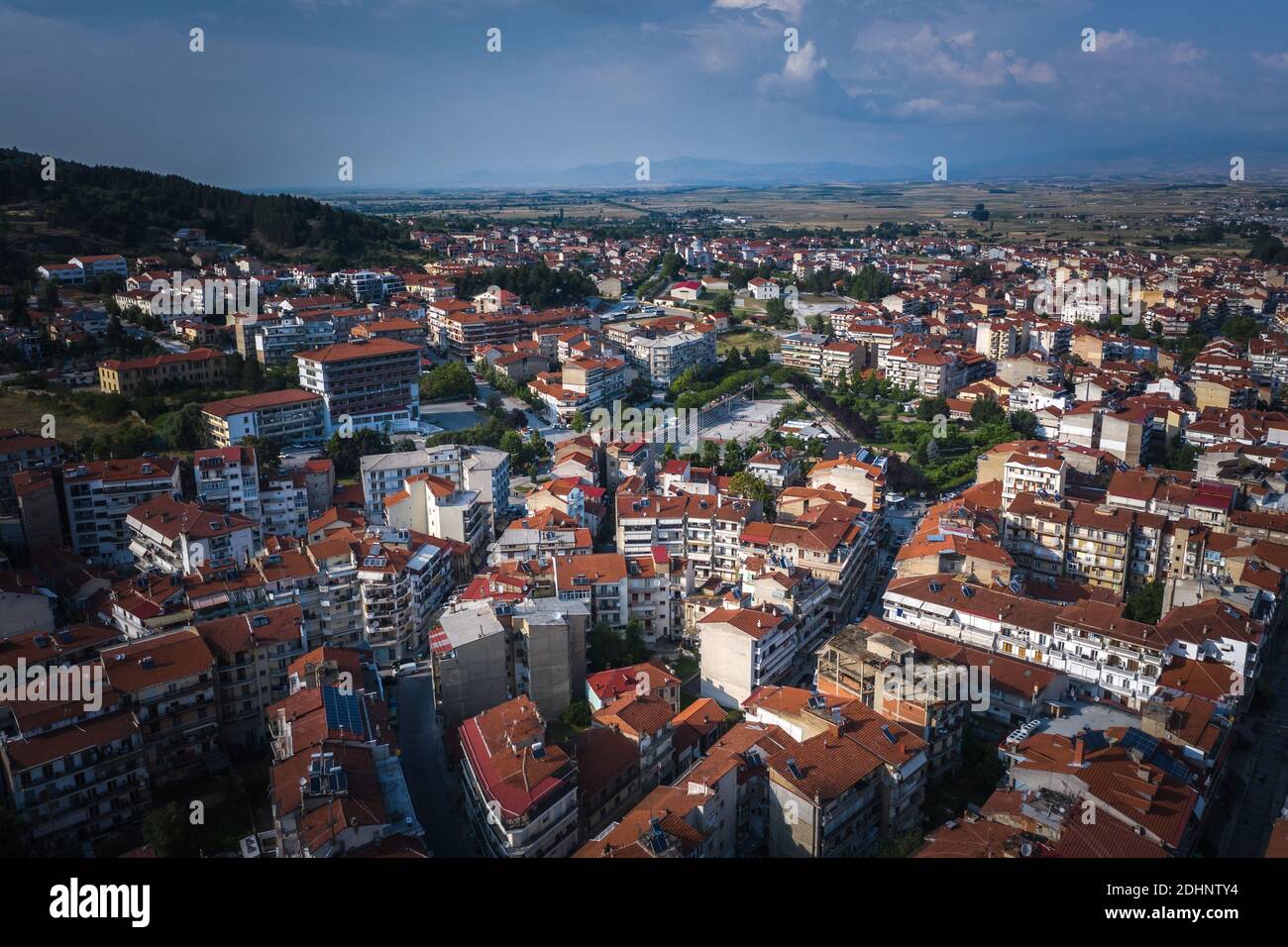 Aerial panoramic view of Florina city in northern Greece Stock Photo ...