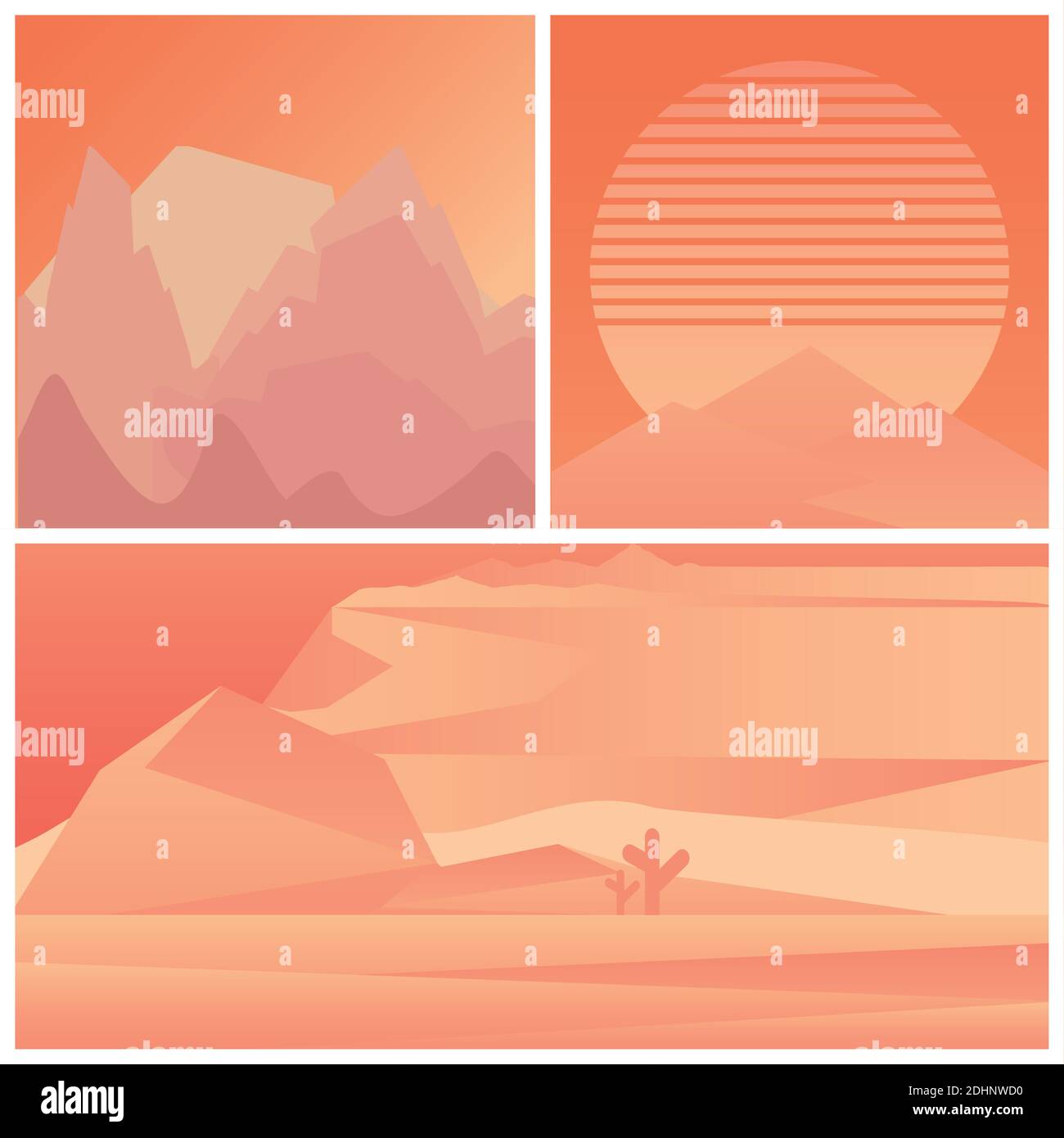 landscape desert arid dry cactus sand scenery nature set vector illustration Stock Vector Image ...