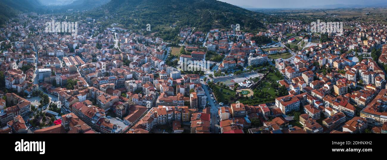 Aerial panoramic view of Florina city in northern Greece Stock Photo ...