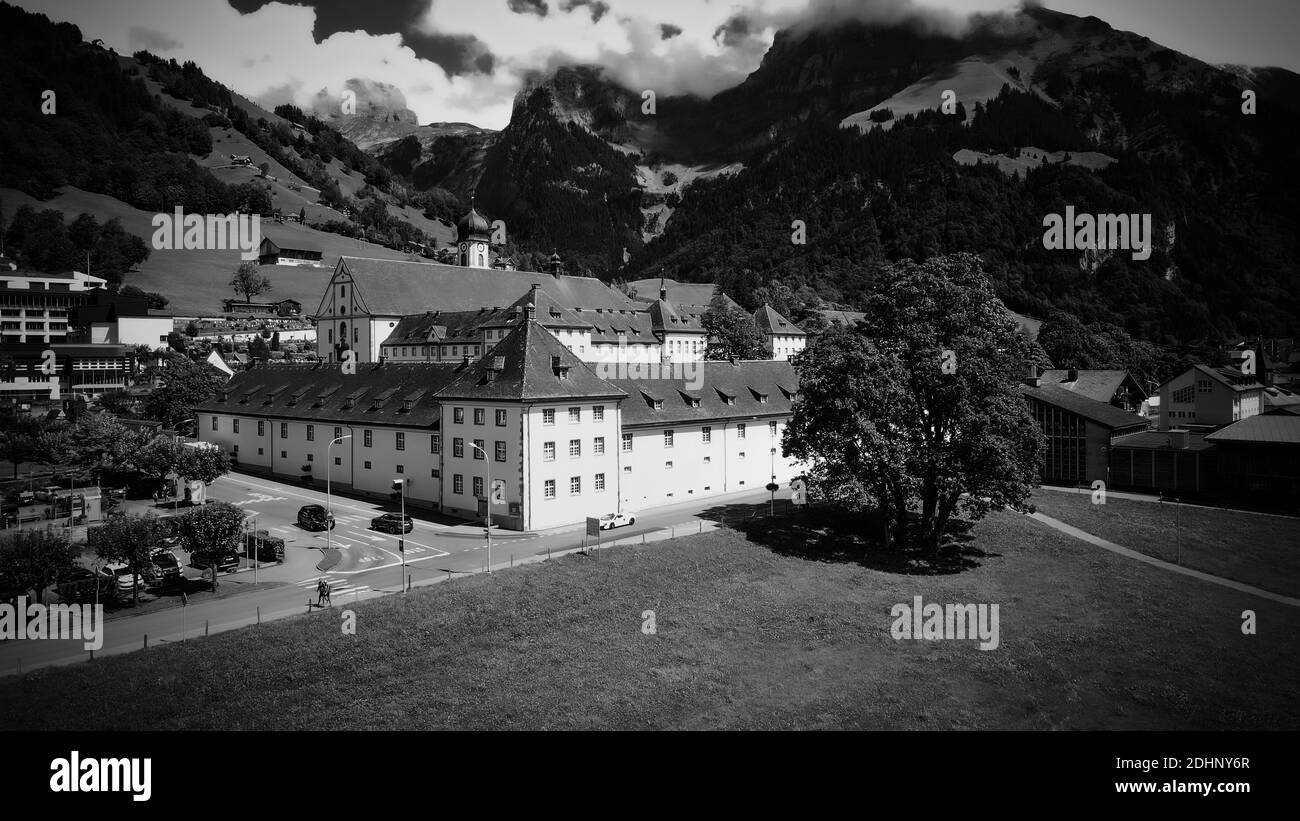City of Engelberg in Switzerland in black and white Stock Photo - Alamy