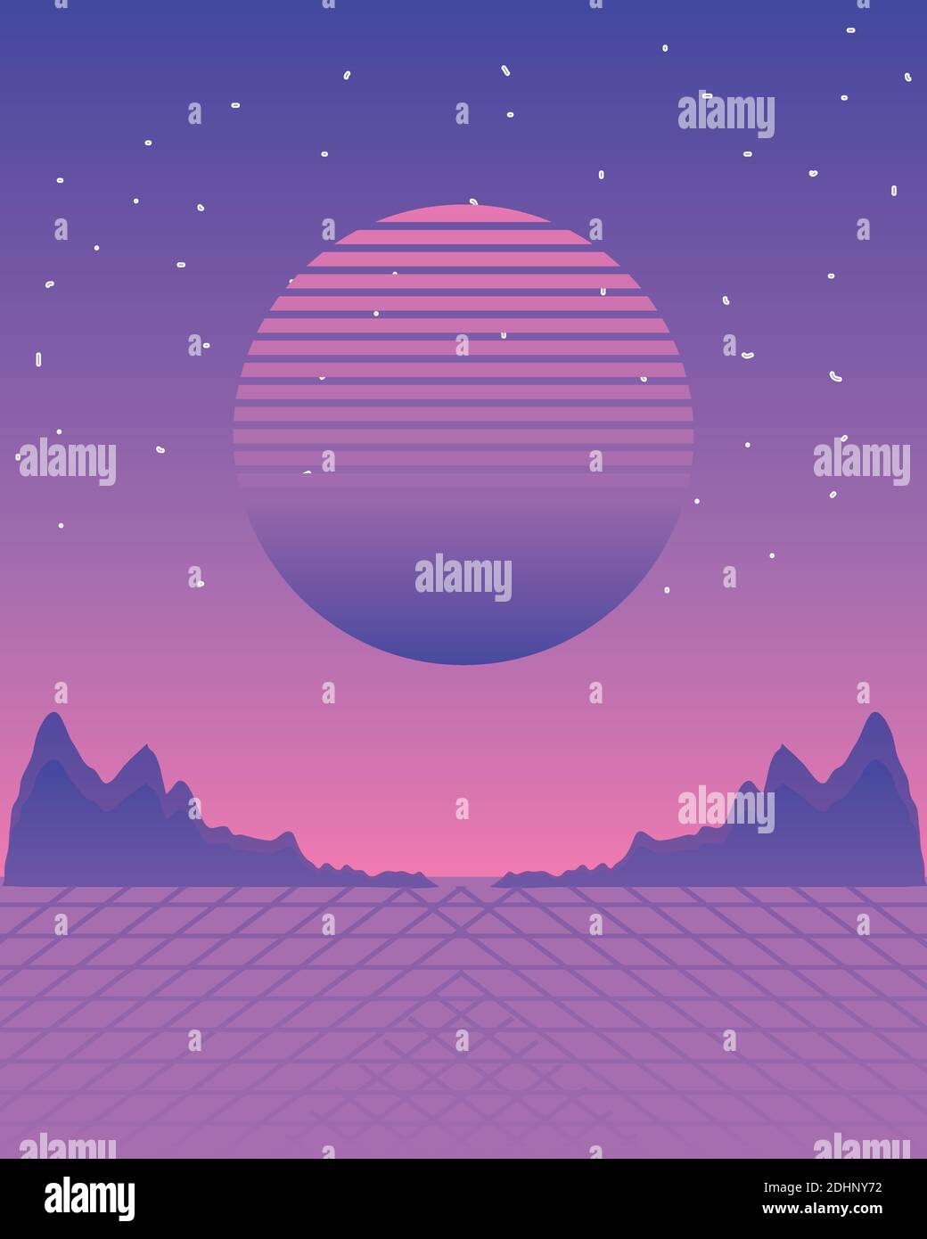 abstract night moon landscape mountains grid surface vector ...