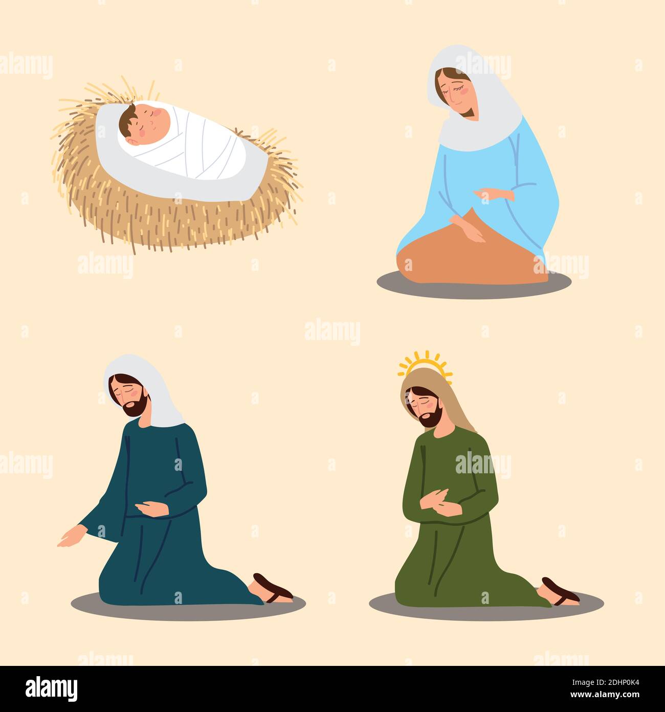 nativity manger character mary jospeh baby jesus icons vector ...