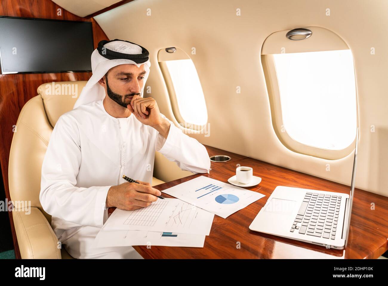 Arabic man wearing kandora in emirates style flying on exclusive ...