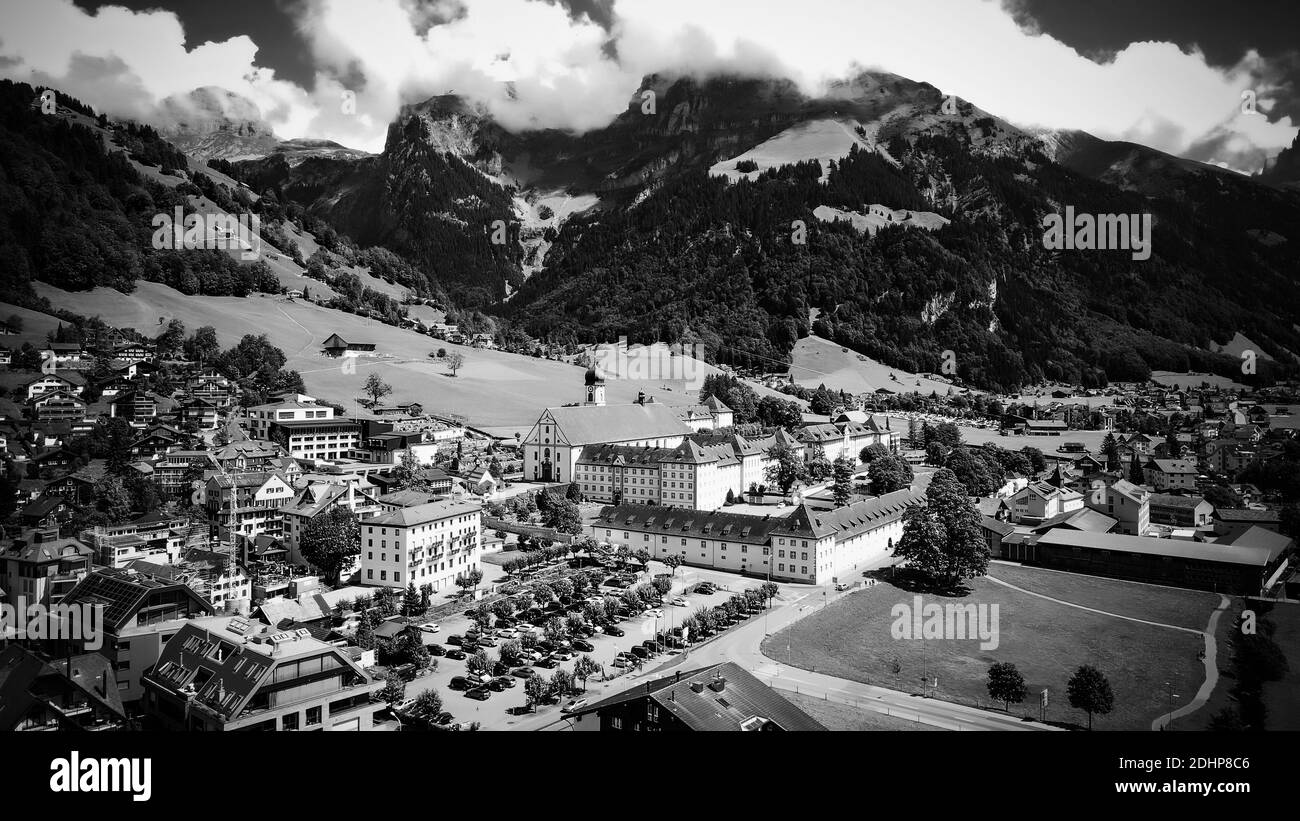 City of Engelberg in Switzerland - The Swiss Alps - aerial view in ...