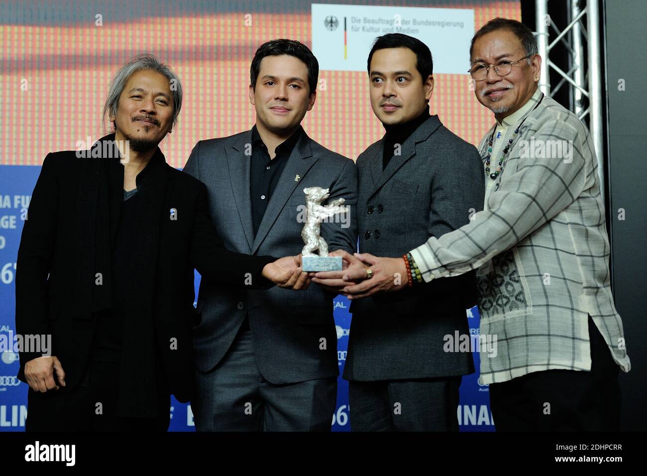 Lav Diaz poses with the award of the Silver Bear Alfred Bauer Prize for ...
