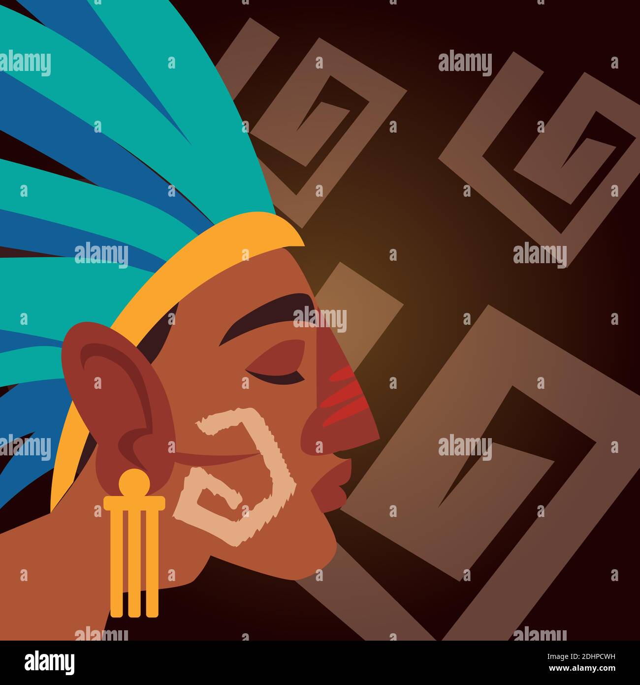 aztec warrior character profile in headgear of feathers vector ...