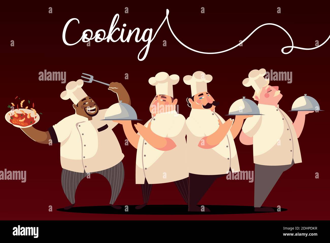 cartoon characters chef group cook dish dinner vector illustration ...