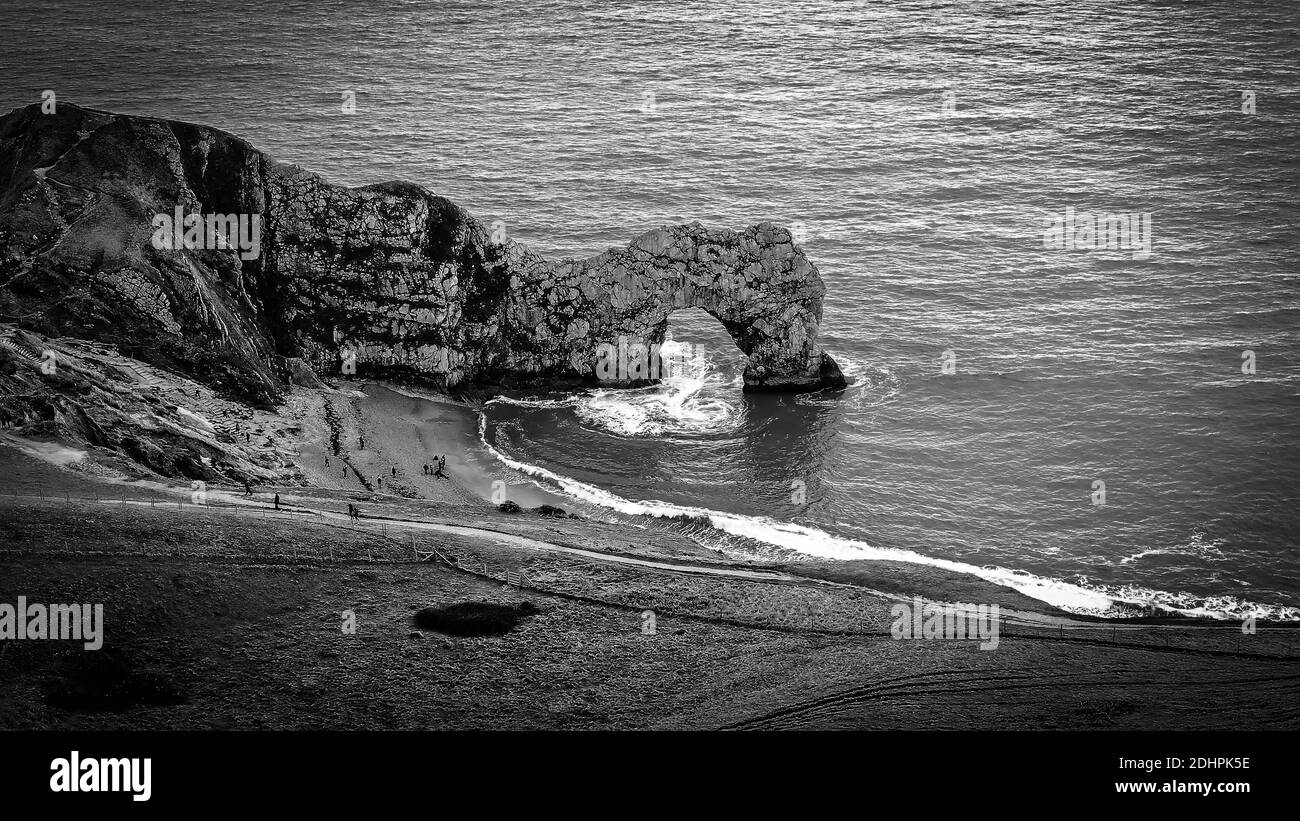 Durdle door at the jurassic coast in england aerial view hi-res stock ...