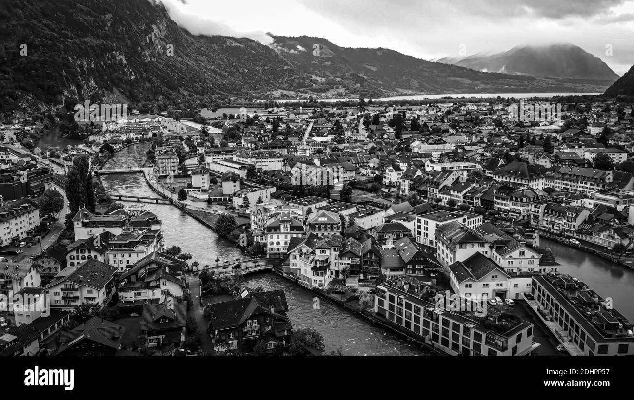 Aerial view over the city of Interlaken in Switzerland Stock Photo - Alamy