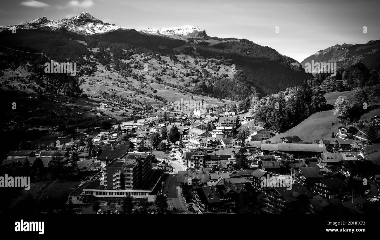 Famous city of Grindelwald in the Swiss Alps from above Stock Photo - Alamy