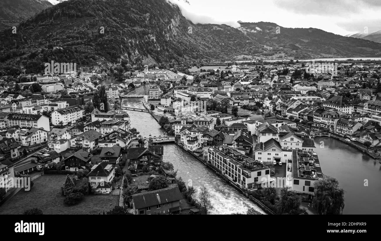 Aerial view over the city of Interlaken in Switzerland Stock Photo - Alamy
