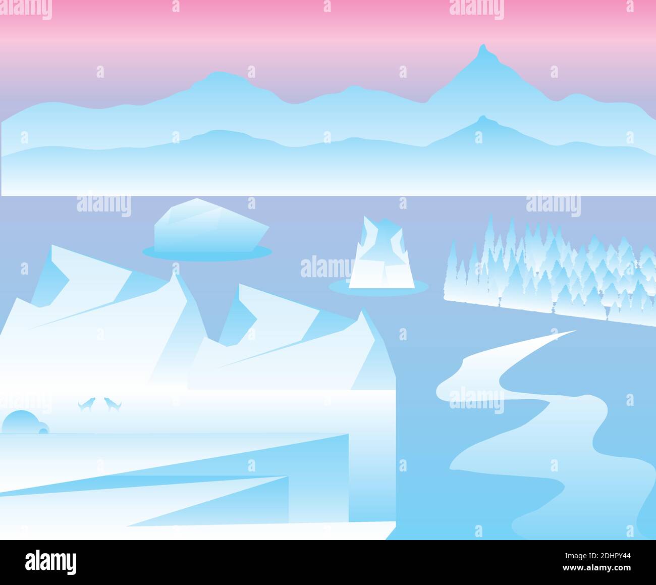 winter arctic landscape with iceberg, sea and mountains vector ...
