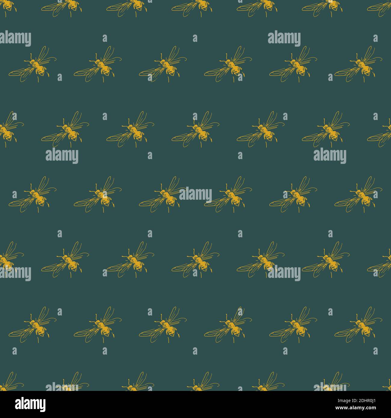 Simple seamless pattern of freehand sketch of flying bees, drawn and ...