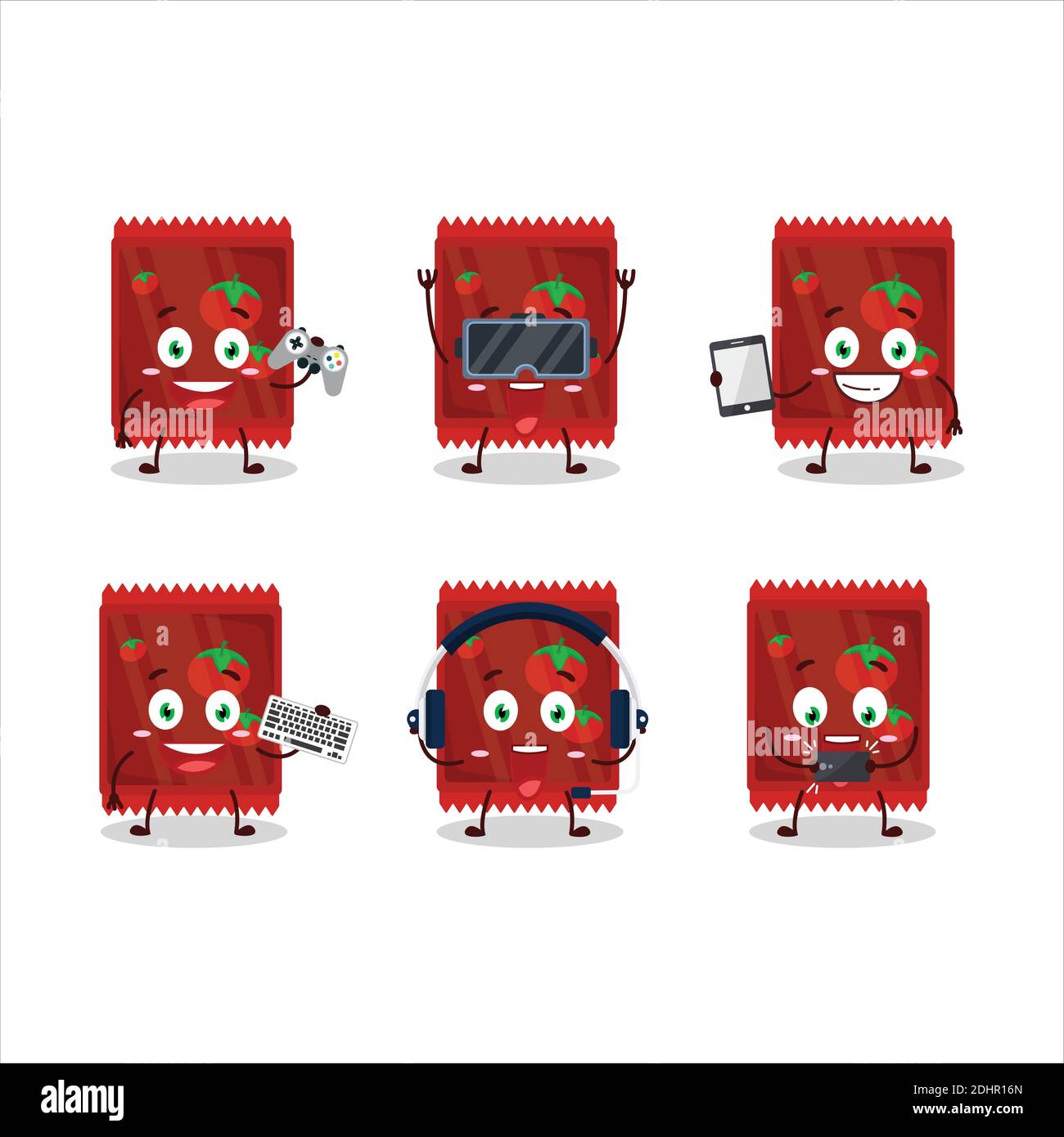 Ketchup sachet cartoon character are playing games with various cute ...