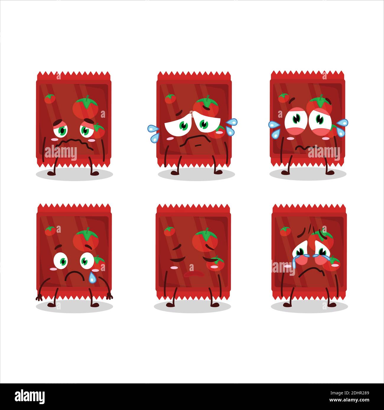 Ketchup sachet cartoon character with sad expression. Vector ...