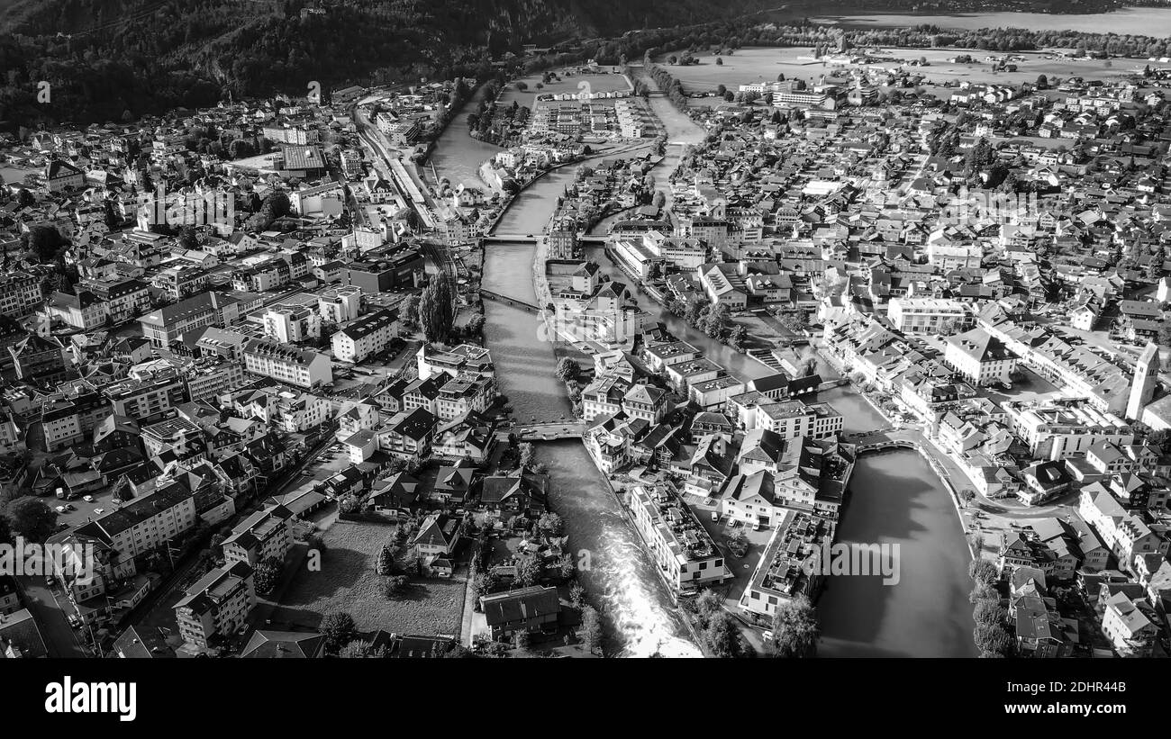 Aerial view over the city of Interlaken in Switzerland Stock Photo - Alamy