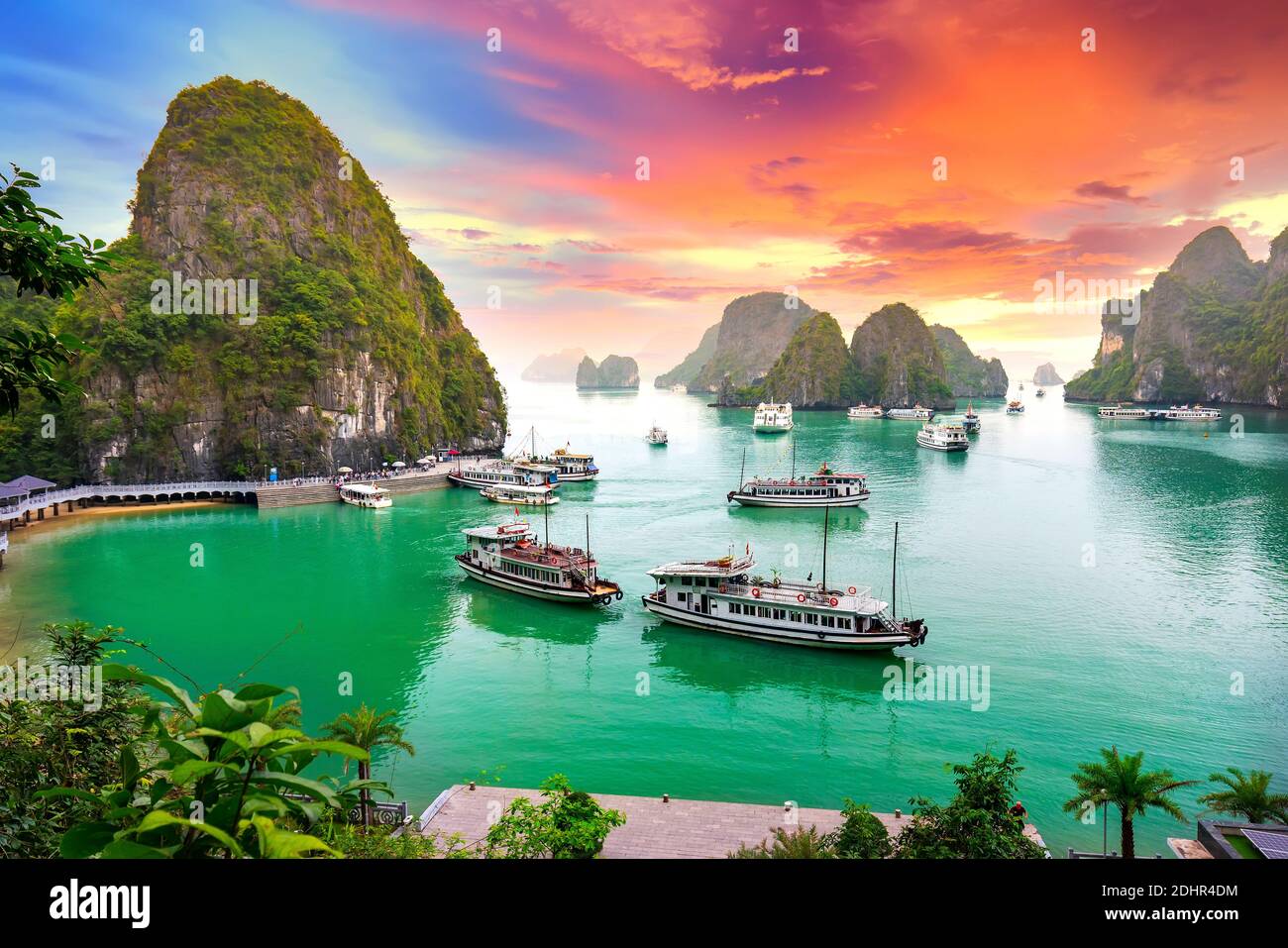 Dreamy sunset landscape Halong Bay, Vietnam view from adove. This is ...