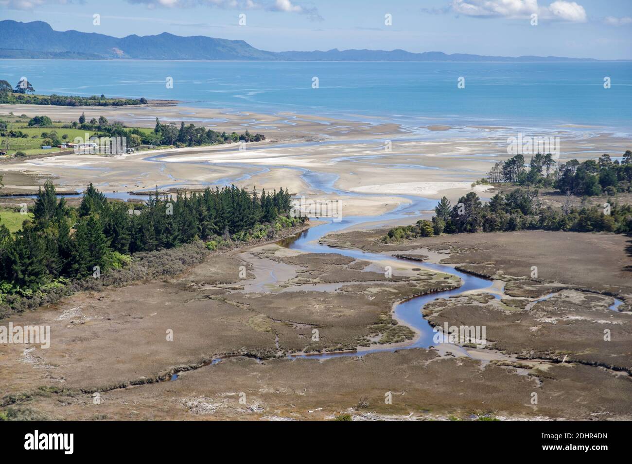 Aerial view of Golden Bay and Farewell Spit, Nelson, Tasman, New ...