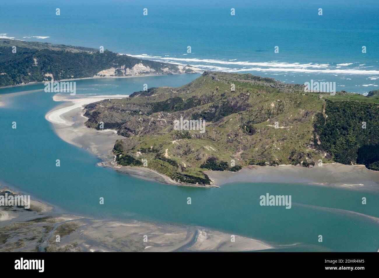 Aerial view of Golden Bay and Farewell Spit, Nelson, Tasman, New ...