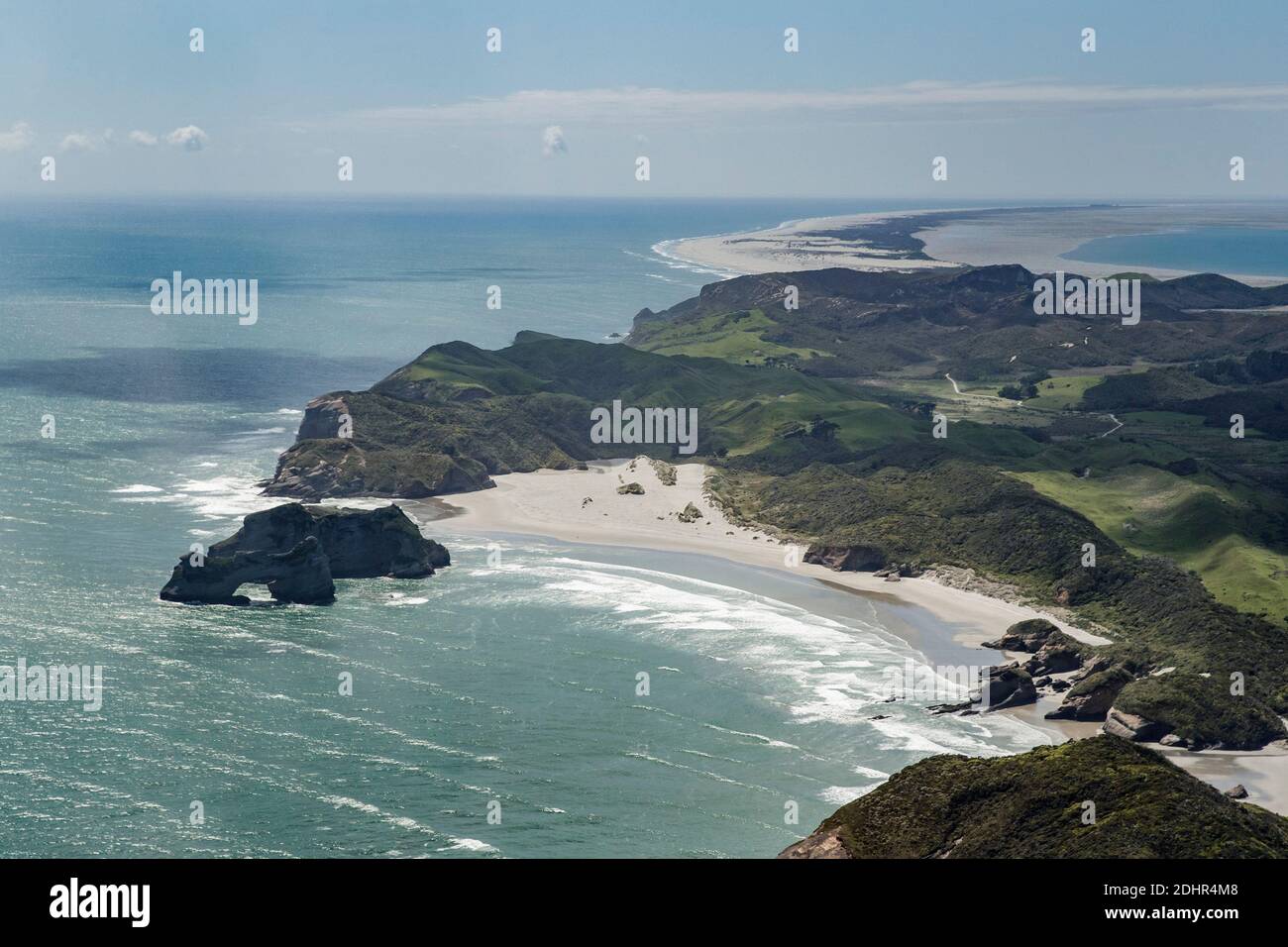 Aerial view of Golden Bay and Farewell Spit, Nelson, Tasman, New ...