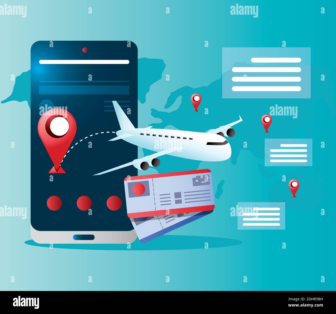 travel tourism smartphone app plane destination pointer world vector ...