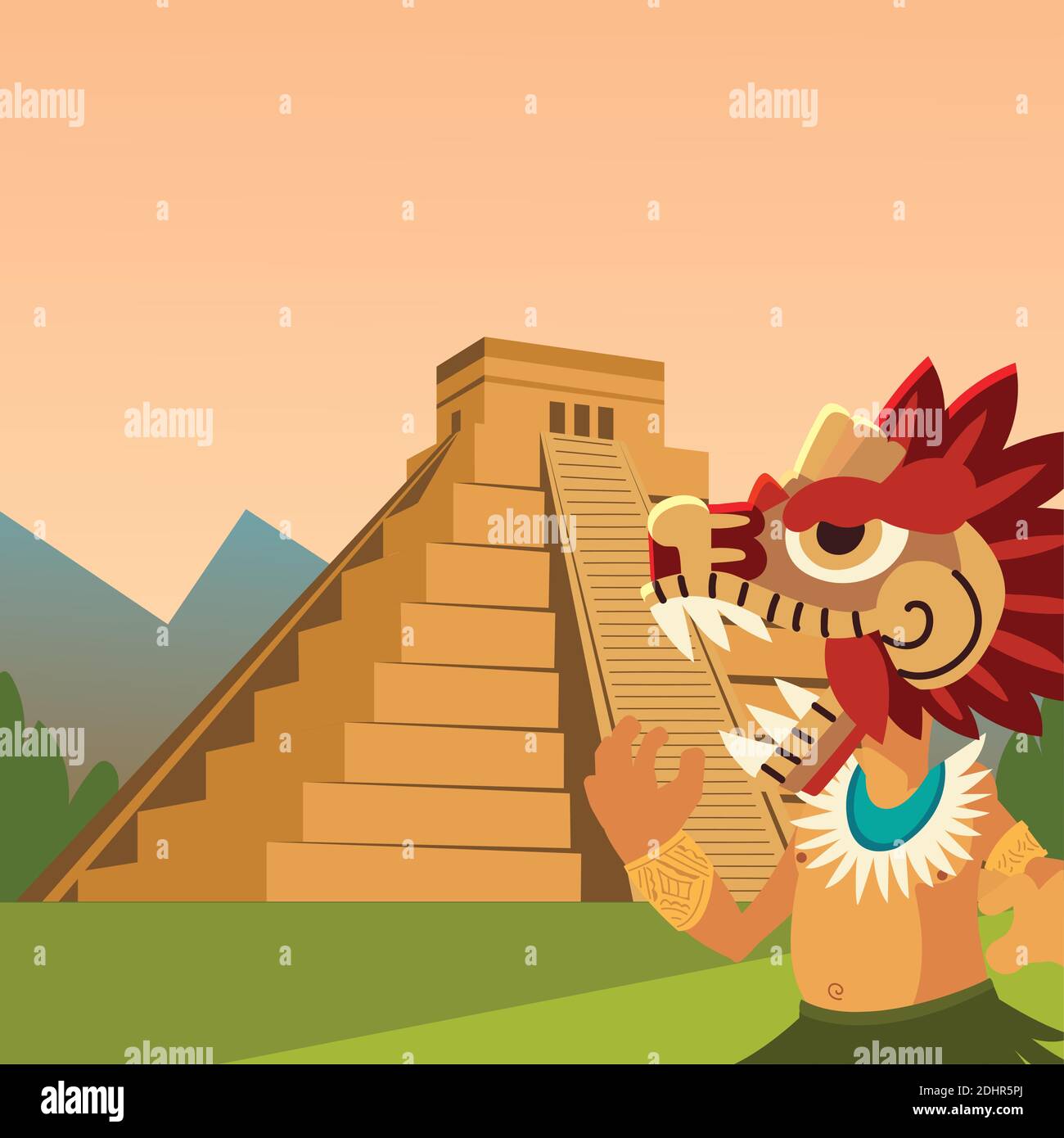 aztec warrior traditional ancient snake pyramid culture vector ...