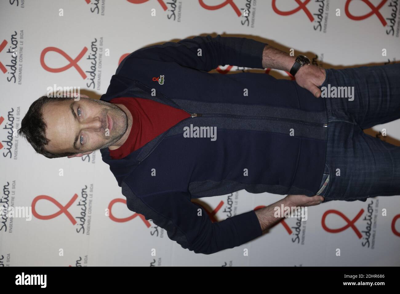 Marc-Emmanuel Dufour posing at a photocall for the launch party of the ...