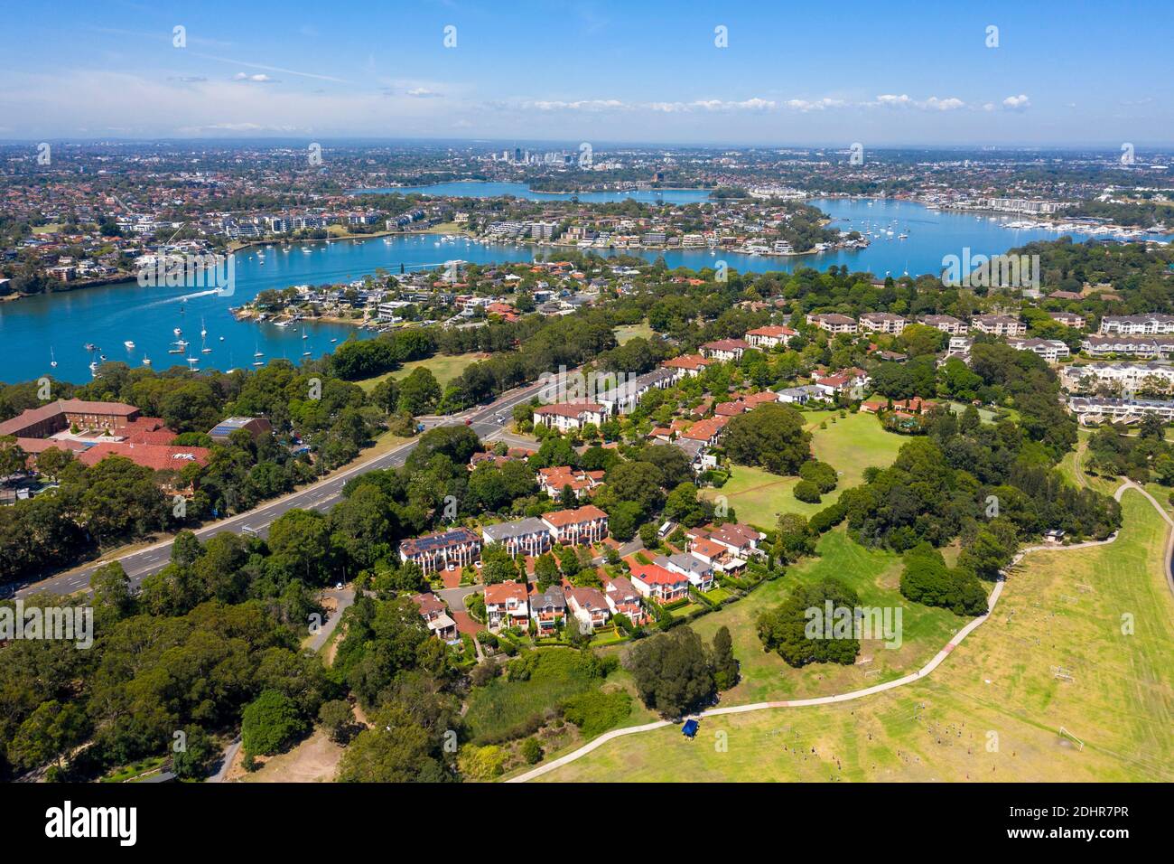 Aerial view of the Sydney suburb of huntleys cove near the Parramatta ...