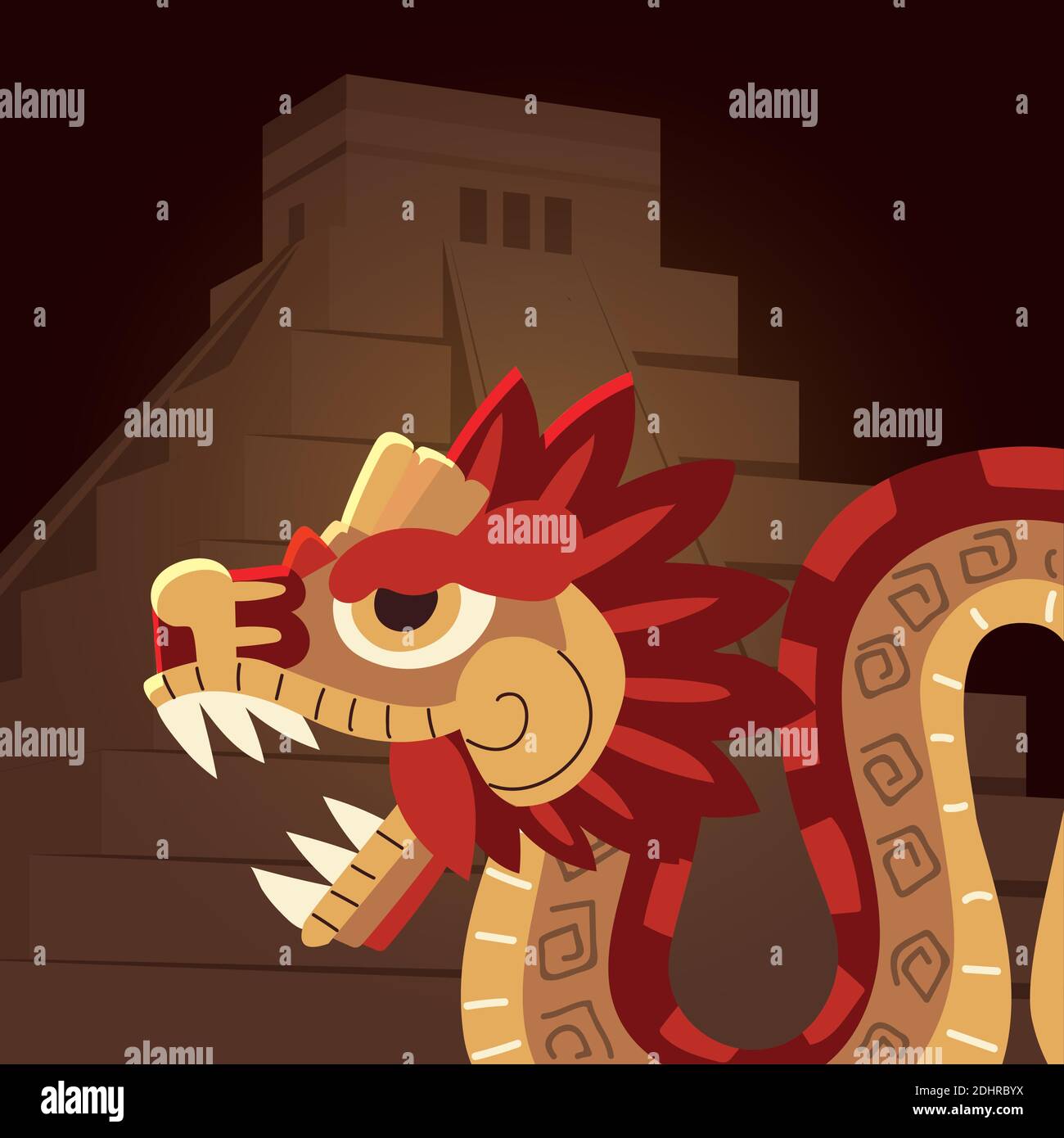 mexican aztec civilization snake and pyramid traditional vector ...