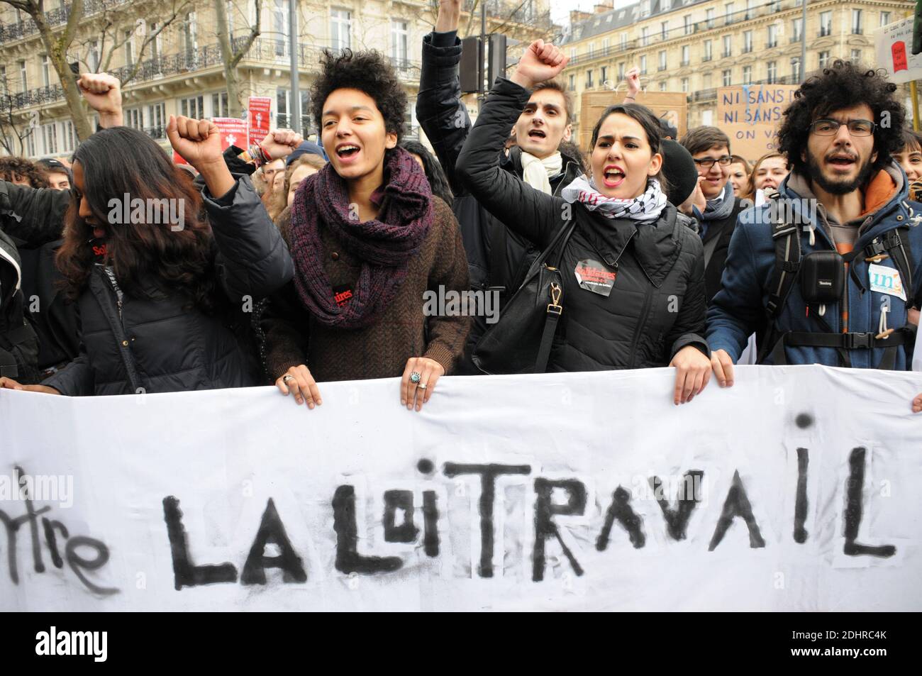 People take part in a demonstration in Paris, France, on March 9, 2016 ...