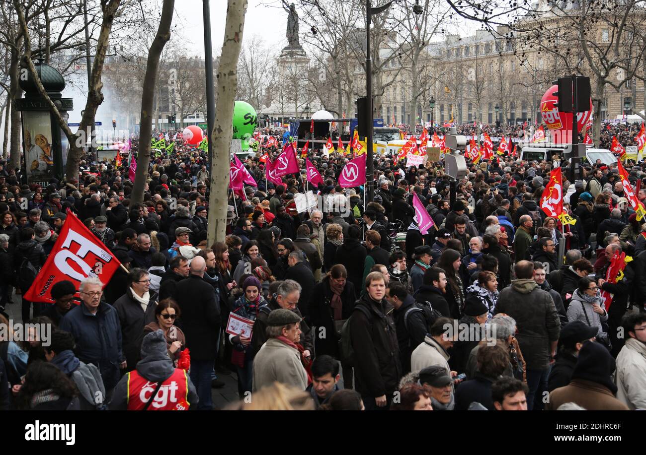 People take part in a demonstration in Paris, France, on March 9, 2016 ...