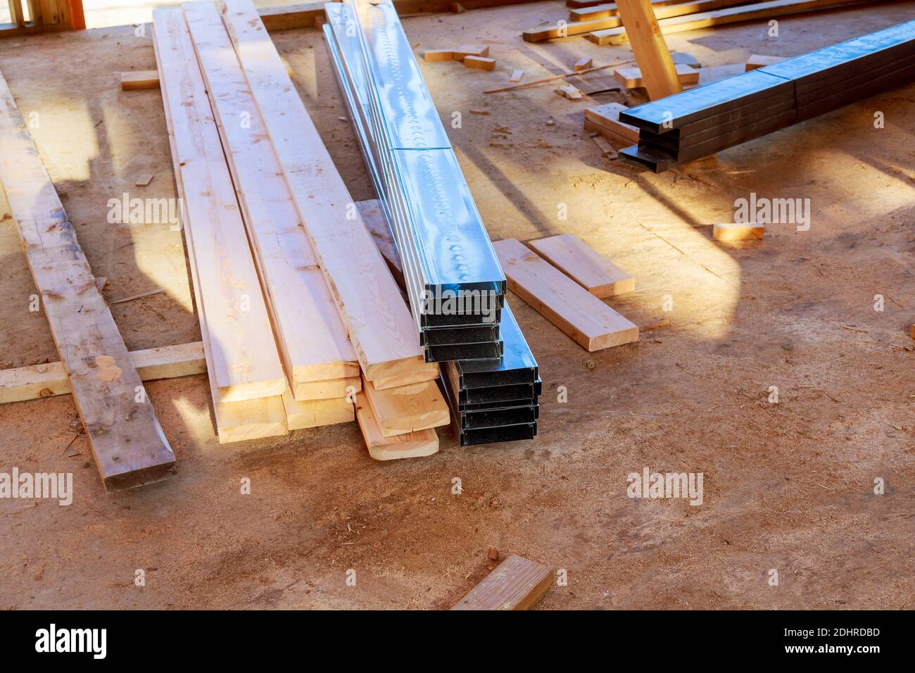Stacked wooden building materials stack of wood frame beam construction ...