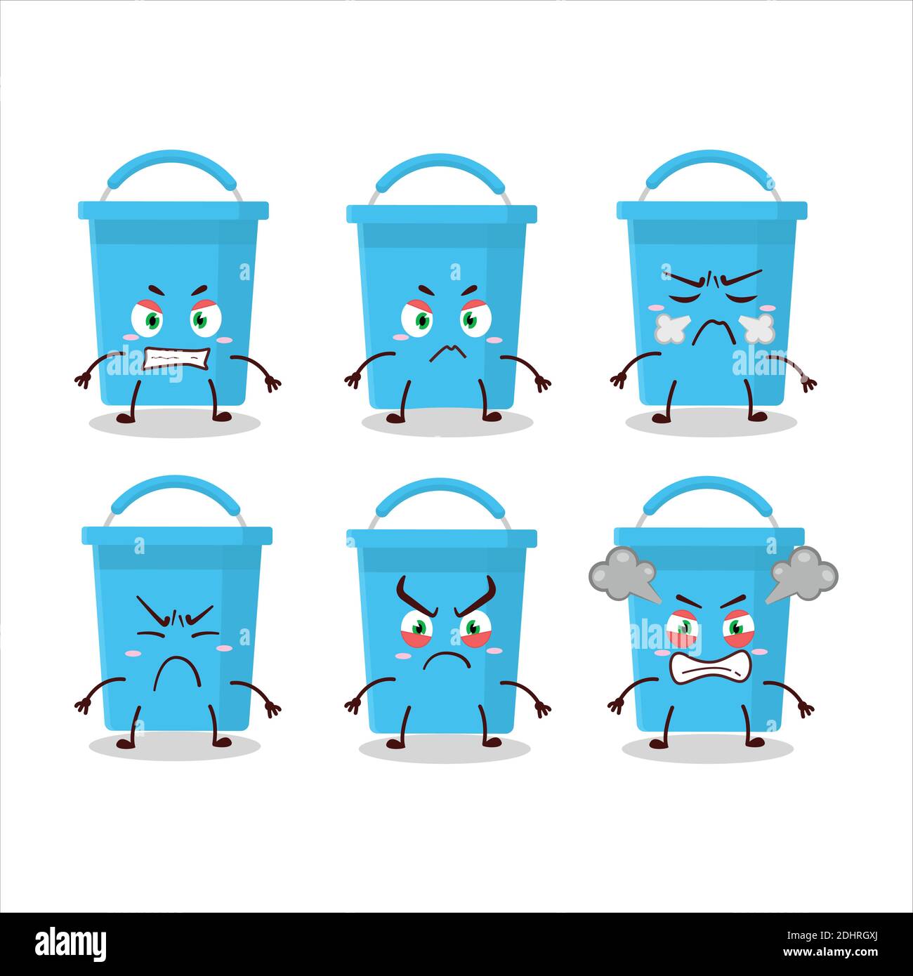 Blue bucket cartoon character with various angry expressions. Vector ...