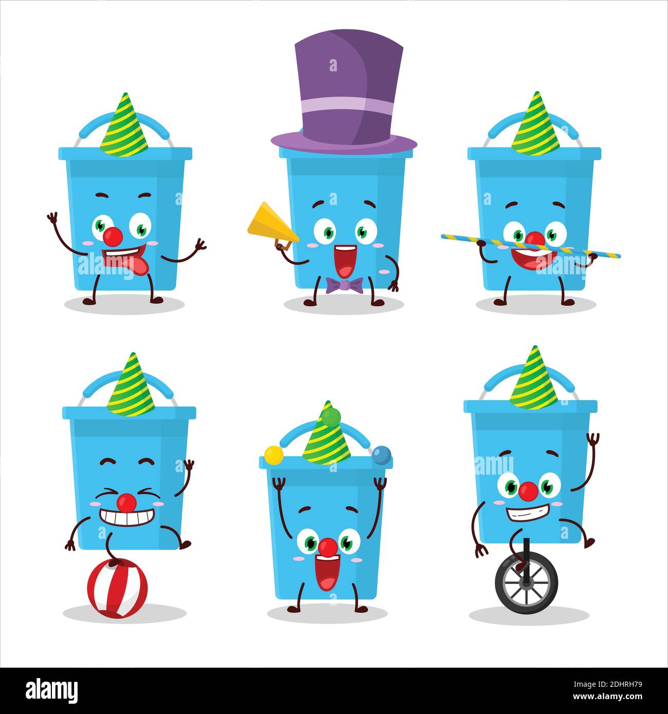 Cartoon character of blue bucket with various circus shows. Vector ...