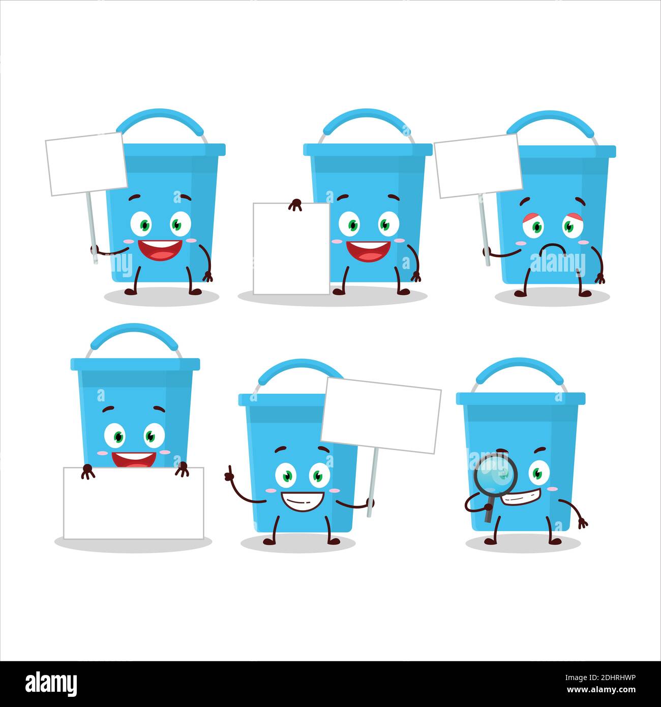 Blue bucket cartoon character bring information board. Vector ...